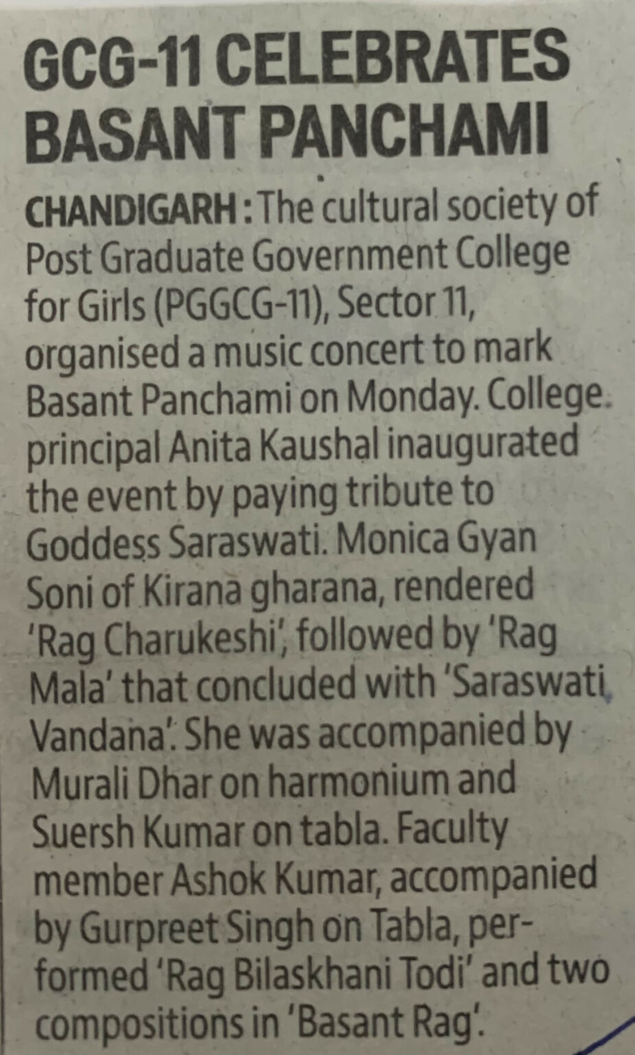 PGGCG-11 Celebrates Basant Panchami, Jan 23, 2018 – Post Graduate ...