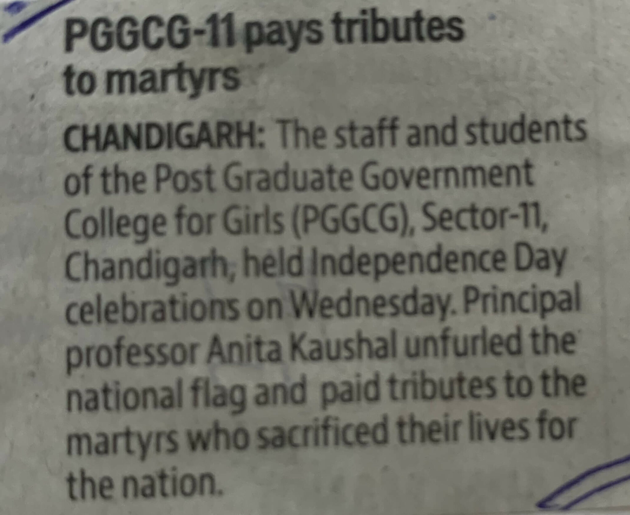 PGGCG-11 pays tributes to martyrs, Aug 15,2018 – Post Graduate ...