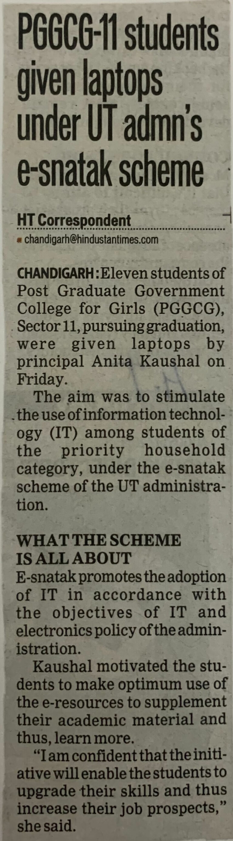 College in News – Post Graduate Government College for Girls