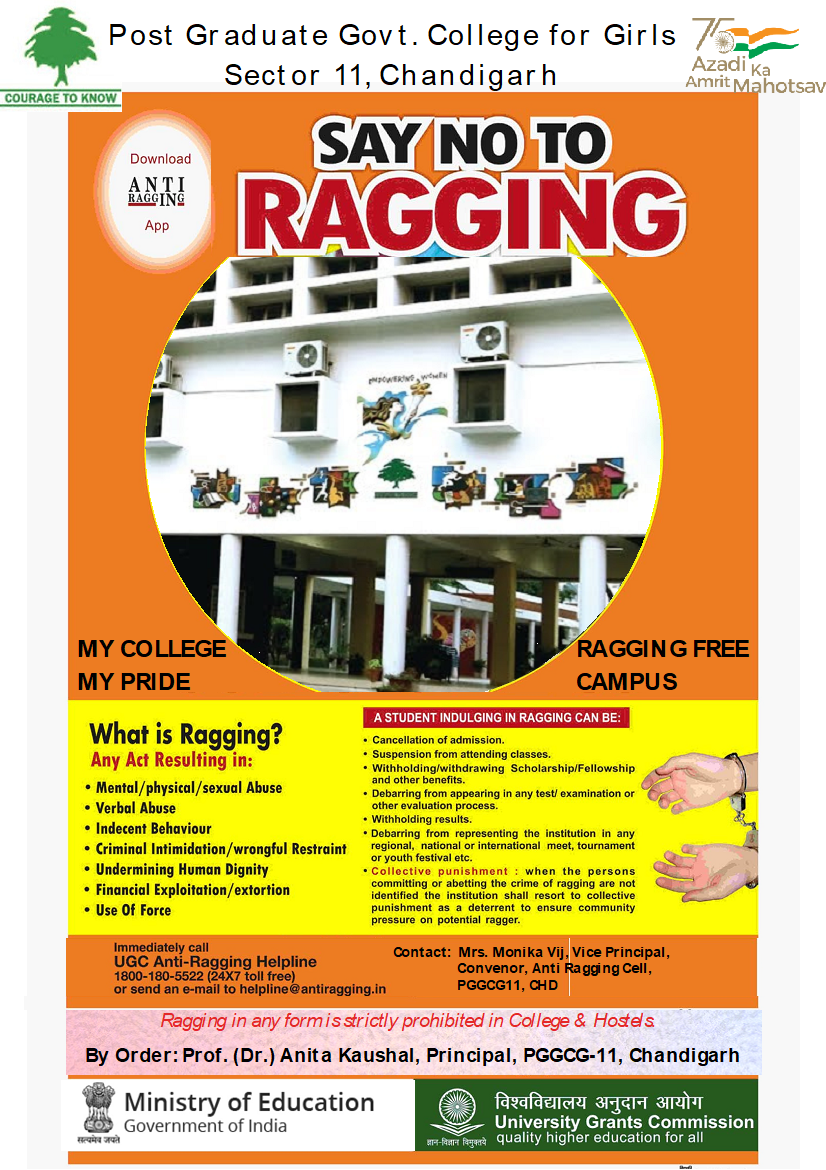 Anti-Ragging Cell – Post Graduate Government College for Girls
